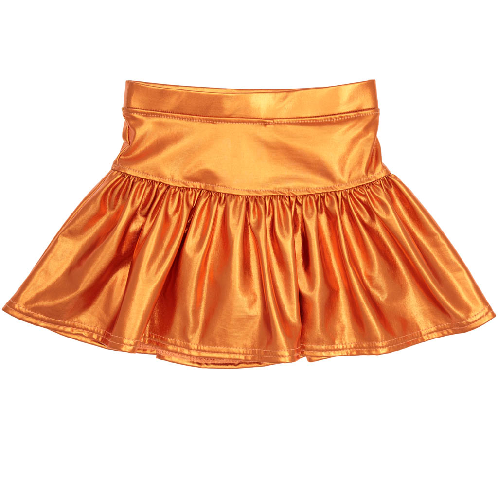 Youth Slick Metallic Gathered Skort in Orange – Lemons and Limes Boutique