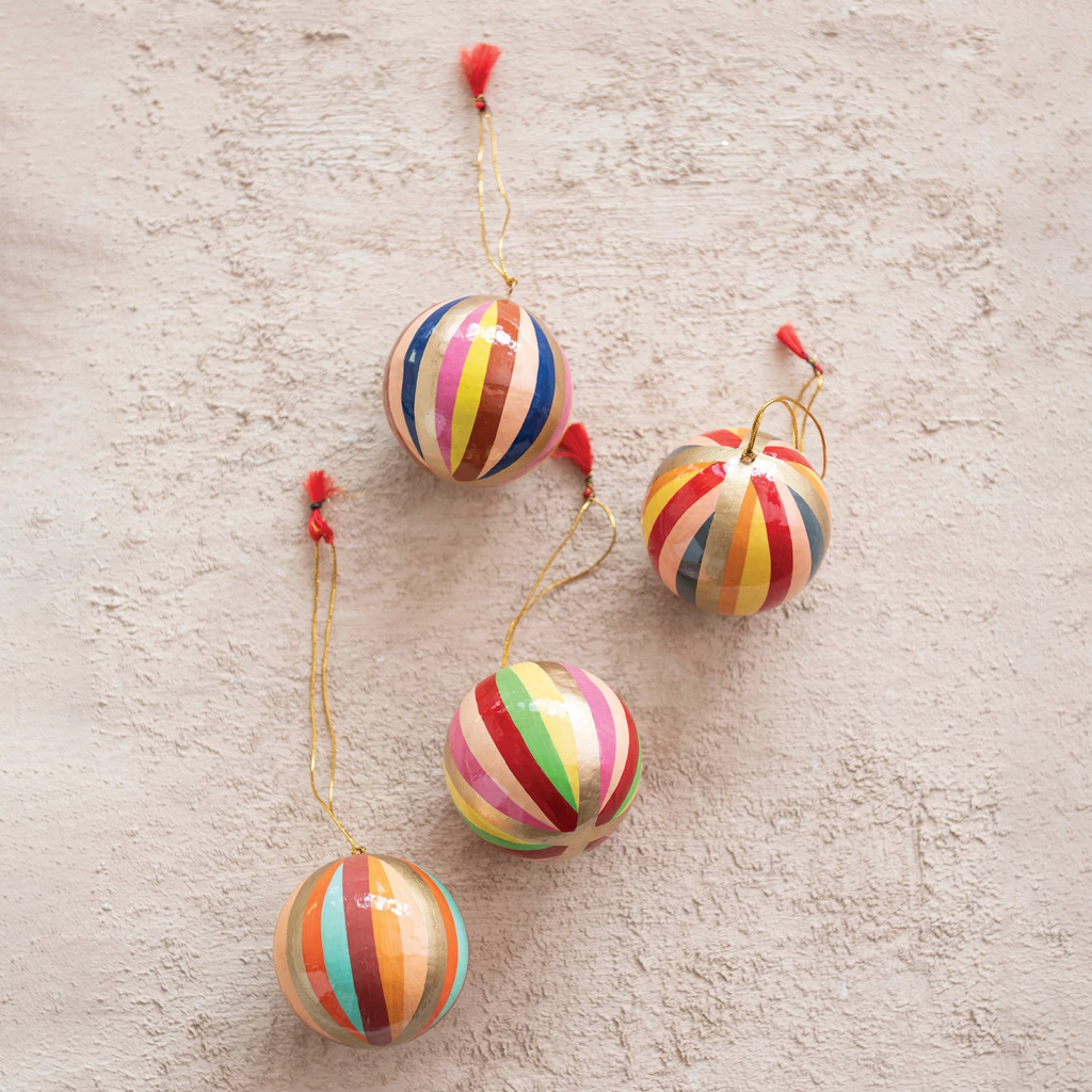 3" Round Hand-Painted Paper Mache Ball Ornament, 4 Colors – Lemons and ...